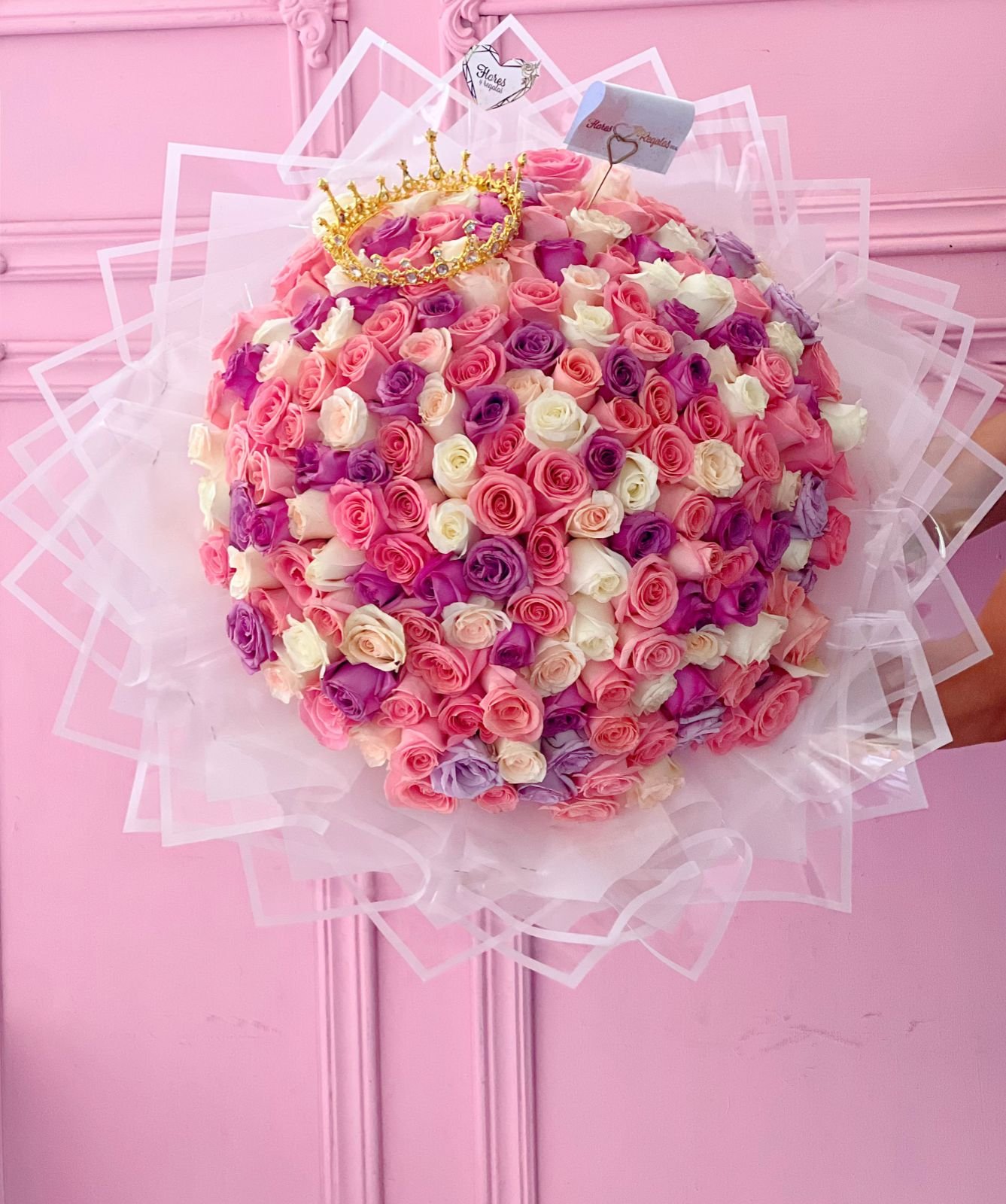 Ramo de 250 rosas en blanco morado y rosa - Flores & Regalos